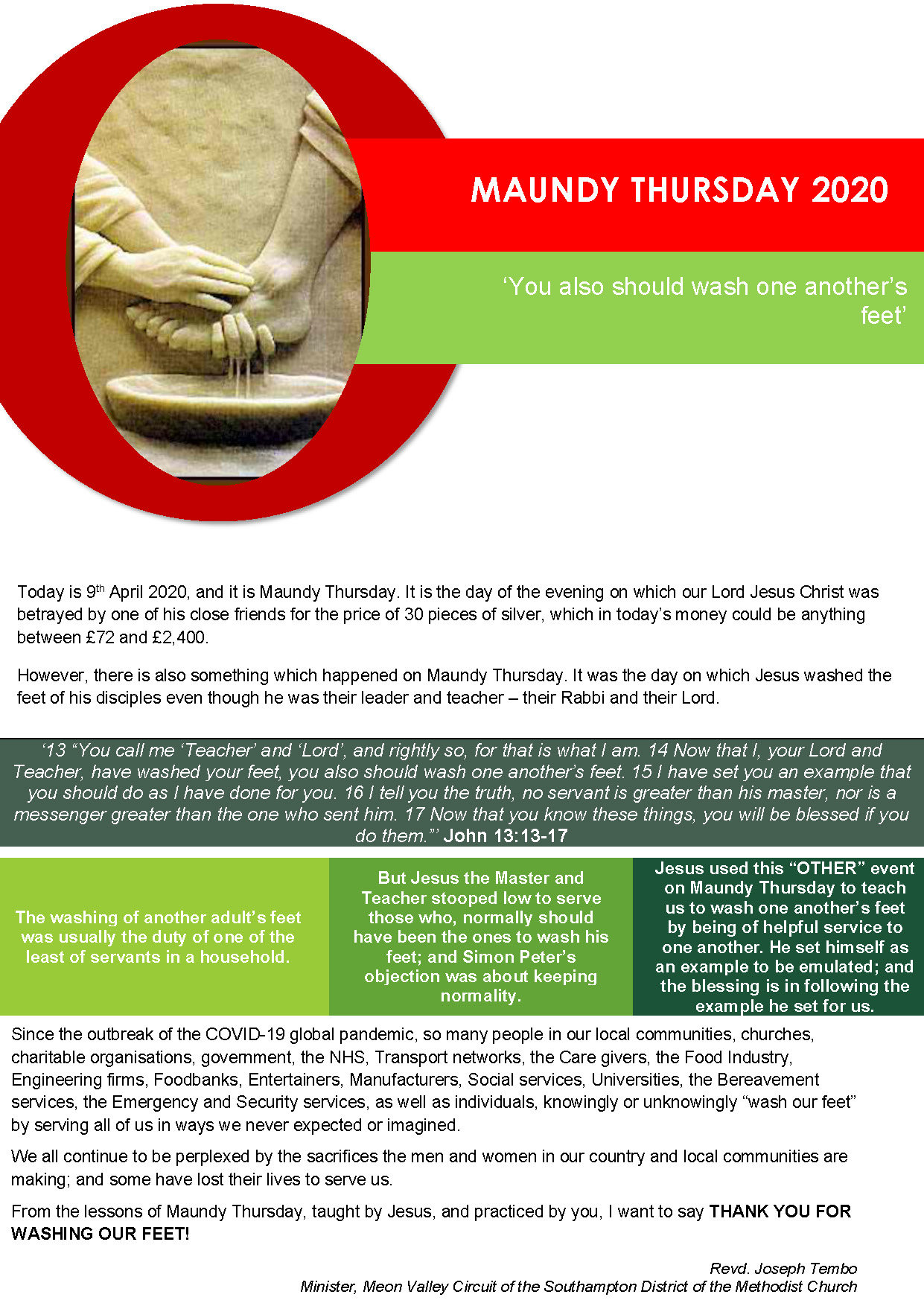 Rev JT’s Maundy Thursday Reflection – Meon Valley Methodist