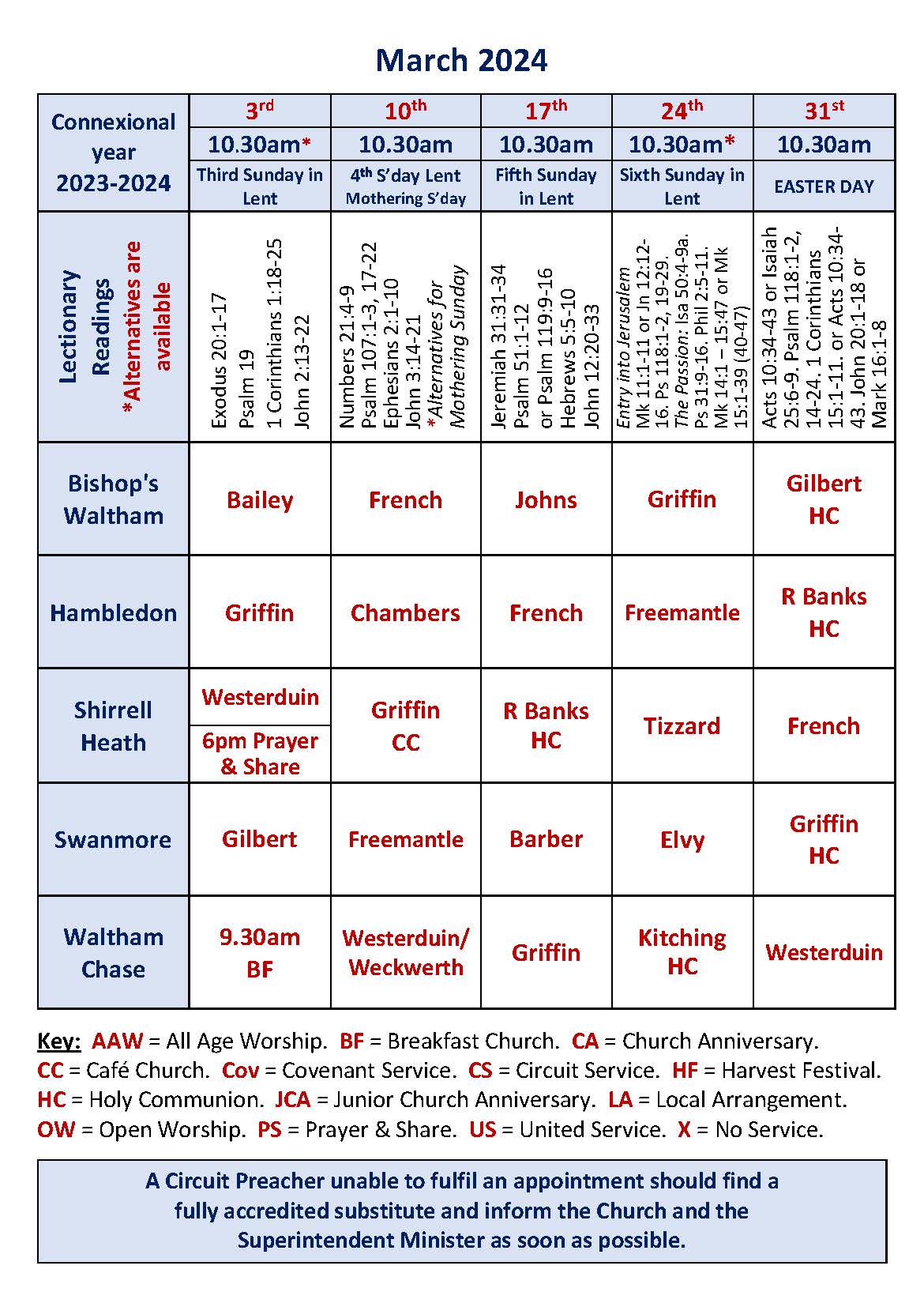 Circuit Preaching Plan first Quadrimester of 2024 – Meon Valley Methodist
